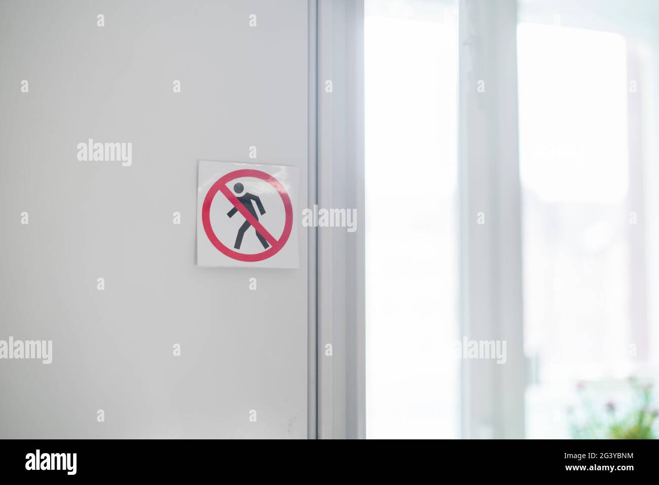 prohibited to pass, no go zone area symbol sticker on the door Stock ...