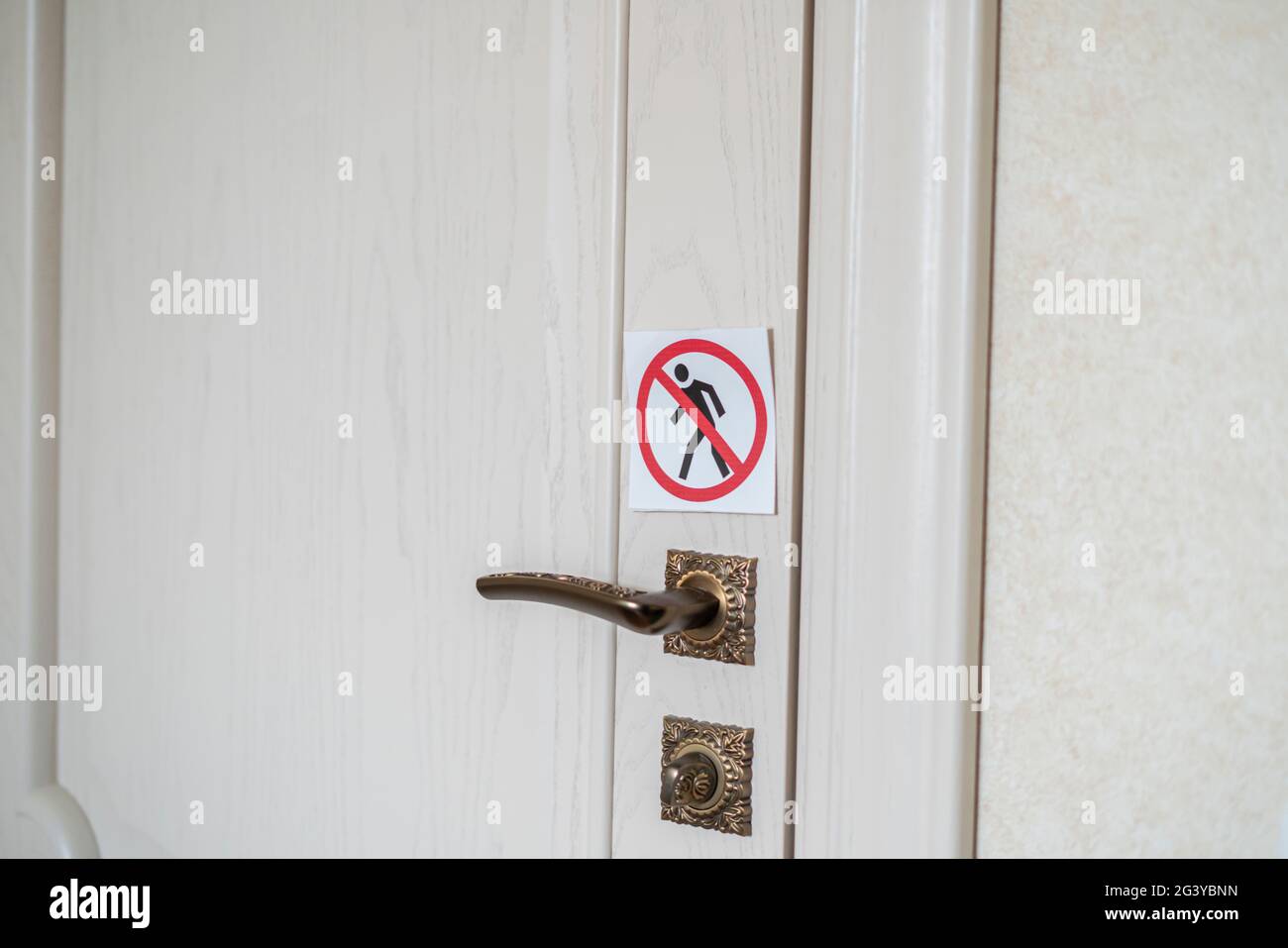 prohibited to pass, no go zone area symbol sticker on the door Stock ...