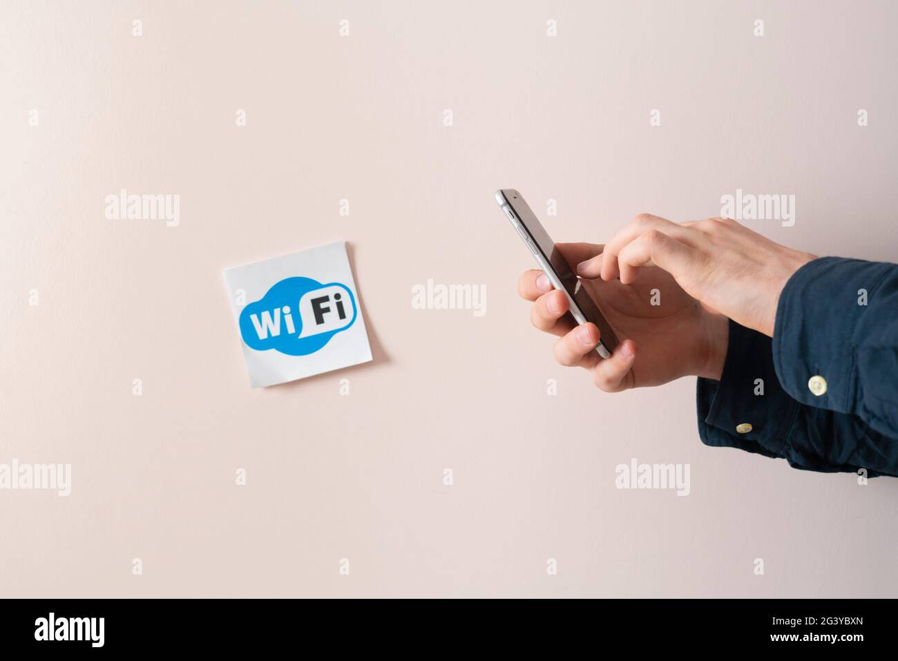 sign of wi-fi on the wall, abstract sticker attached in public place ...