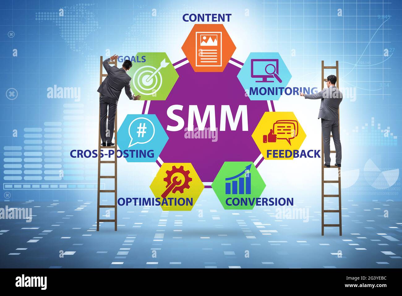 SMM - social media marketing concept with businessman Stock Photo - Alamy