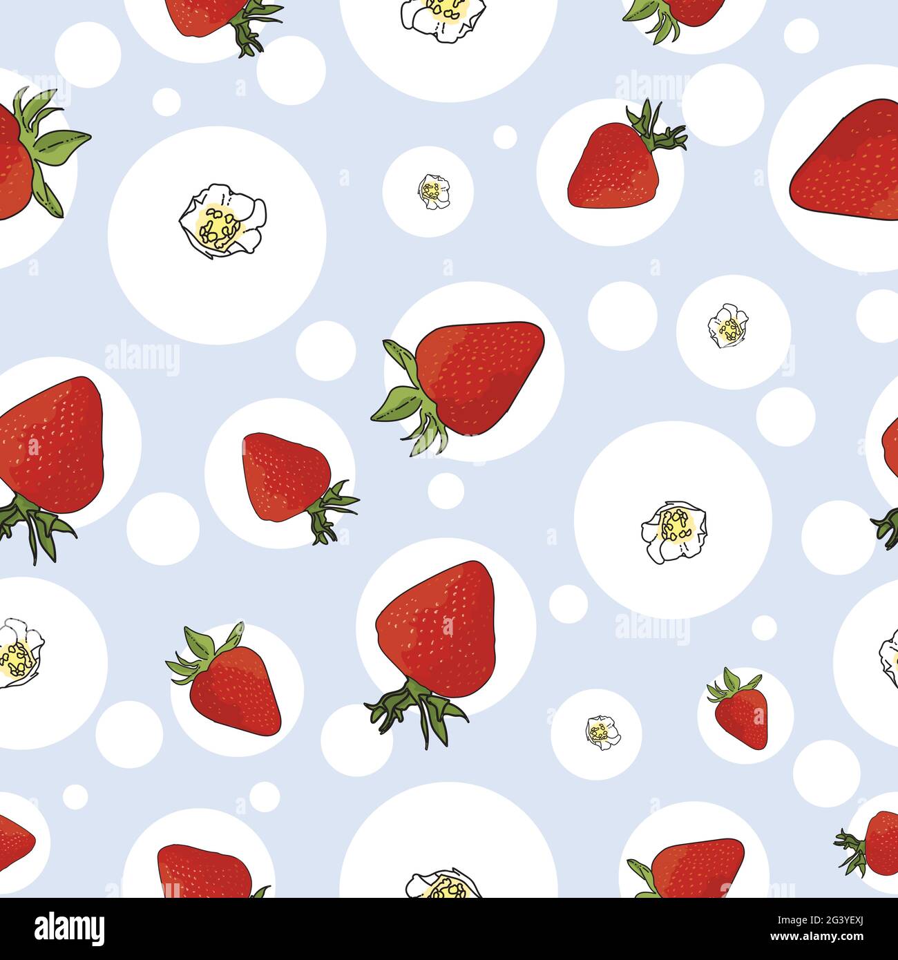 Vector pastel blue background garden strawberries, berry flowers ...