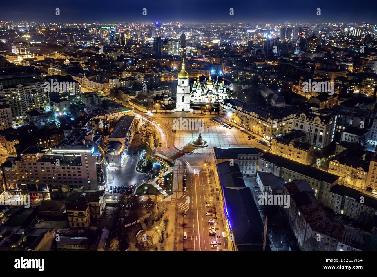 Aerial night view night Kyiv Stock Photo - Alamy
