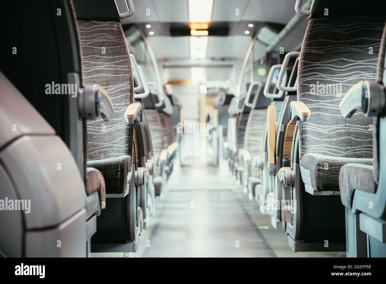 Interior of a public transport train, empty seats Stock Photo - Alamy
