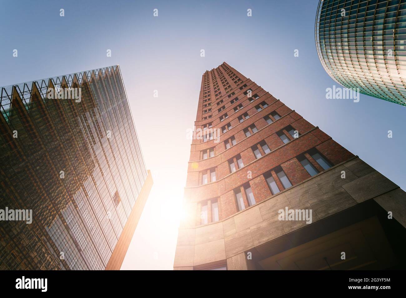 Skyscrapers on Postsdamer square in Berlin, evening scenery Stock Photo ...
