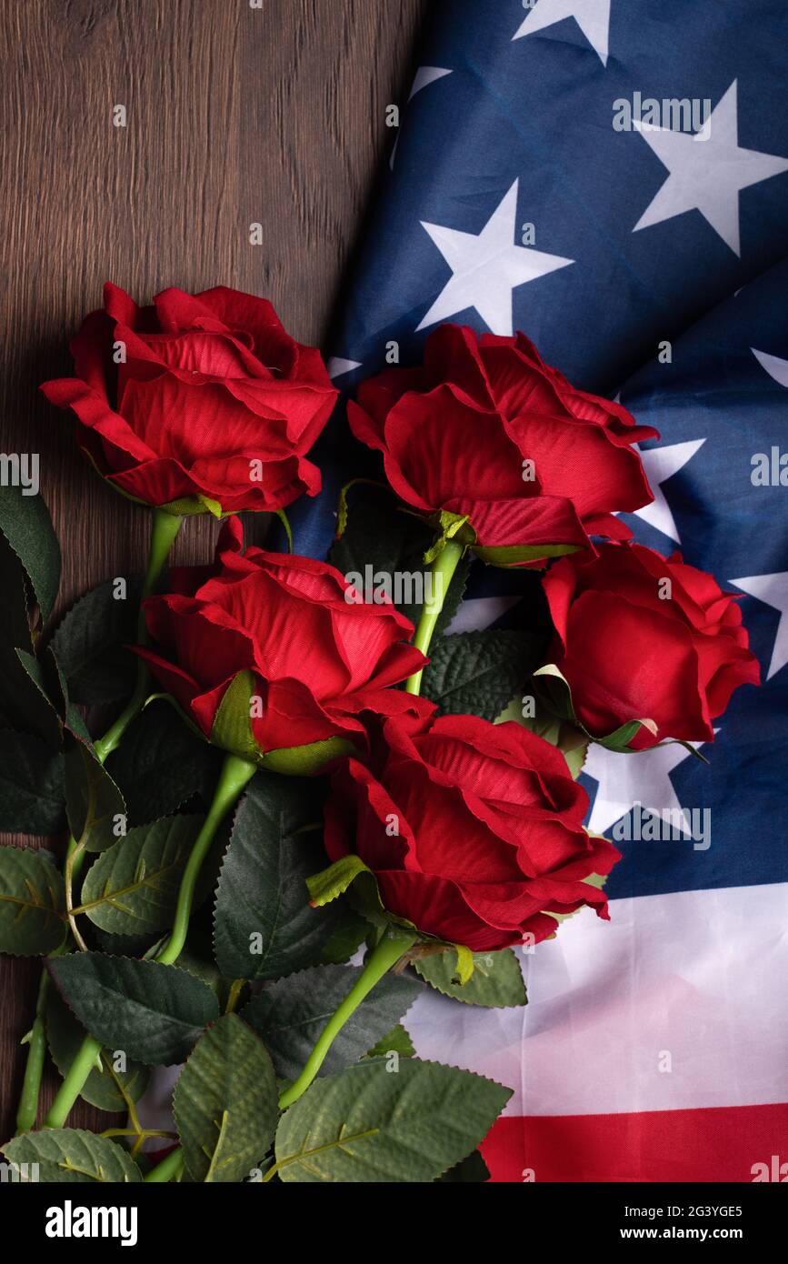 Concept of U.S. Independence day or Memorial day. National flag and red ...