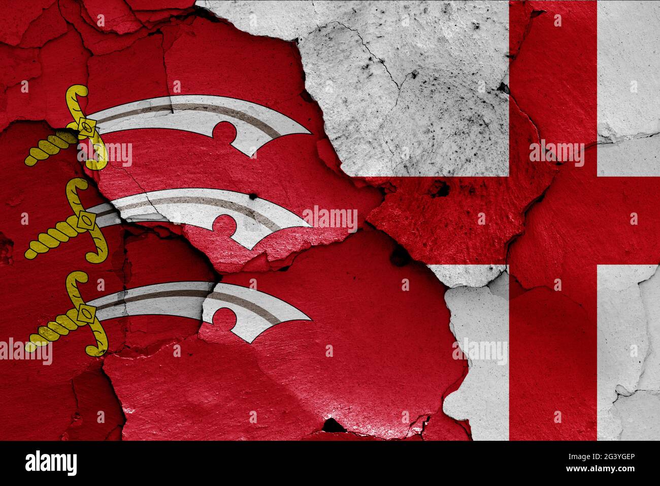Flags of Essex and England painted on cracked wall Stock Photo - Alamy