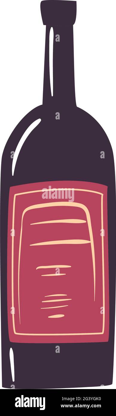 black wine bottle with red label on white background Stock Vector Image ...