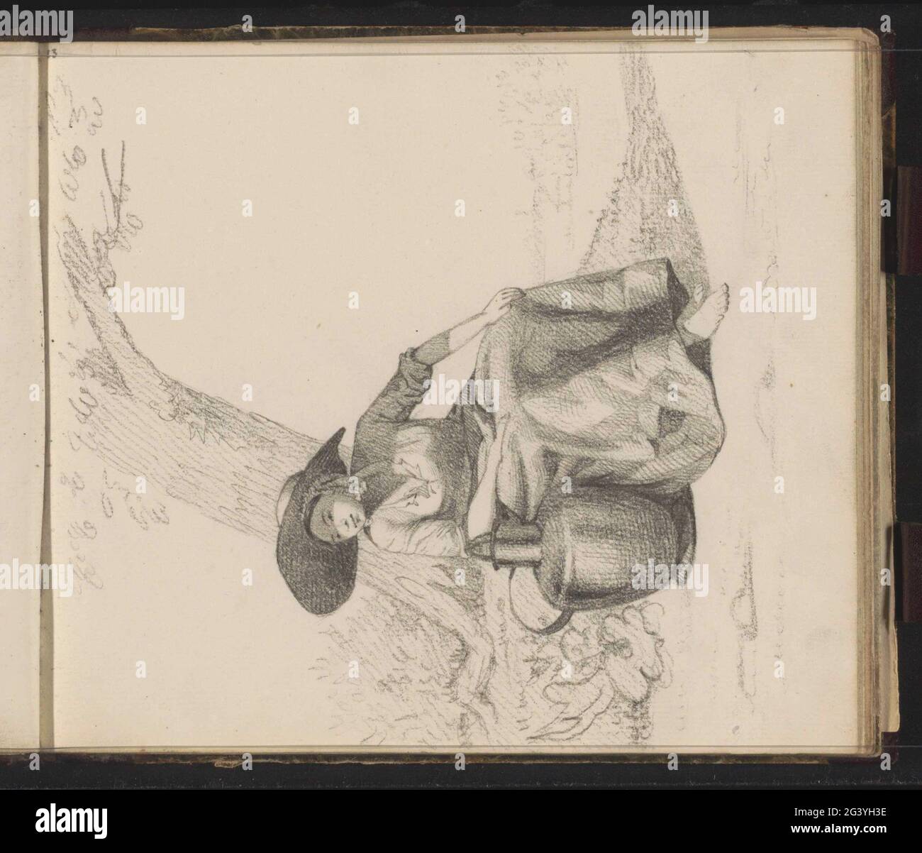 Woman with jug sitting at a tree. Leaf 13 Recto from a sketchbook with ...