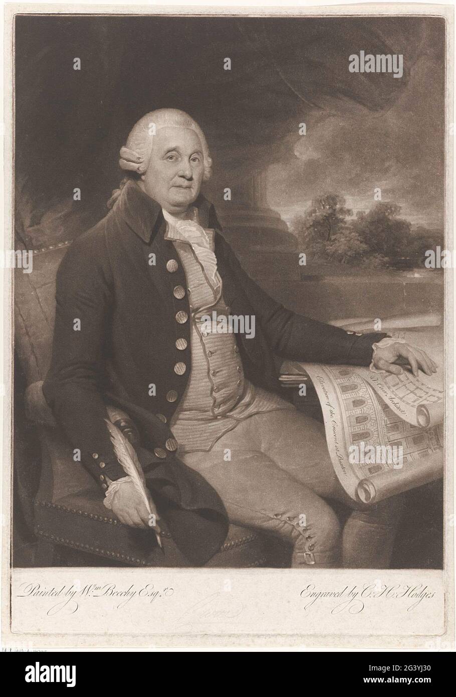Portrait of John Carr. The architect John Carr sits at a table and let ...