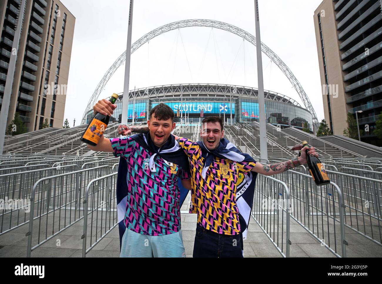 Scotland fans Lewis Farmer and Kieran Elliott on Wembley Way before the ...