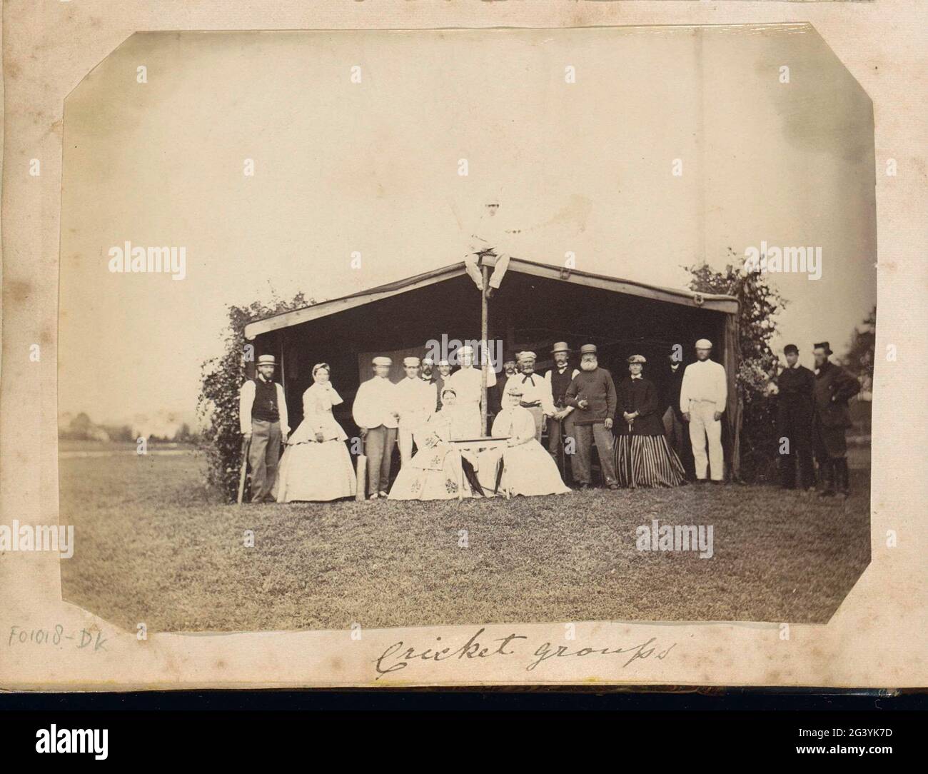 Group portrait of cricket players in a tent in Christiania; Cricket ...
