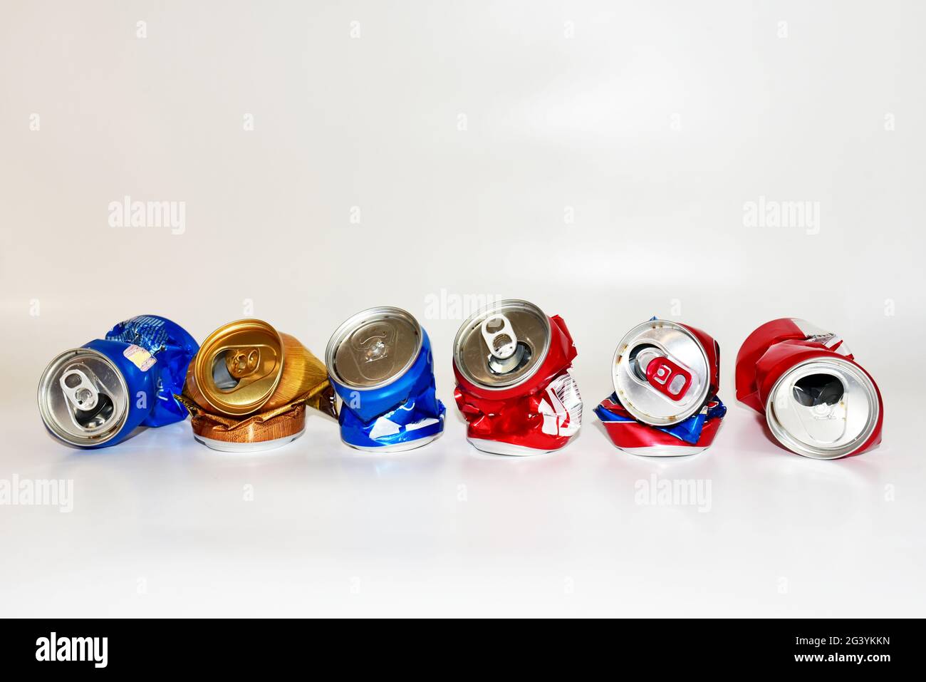Empty crumpled can from a sweet carbonated drink. Aluminum can trash ...