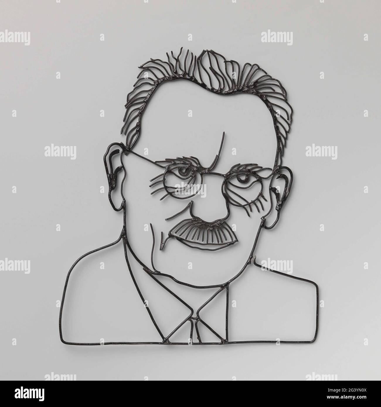 Portrait of Willem Drees. Portrait shaped from black painted iron wire ...