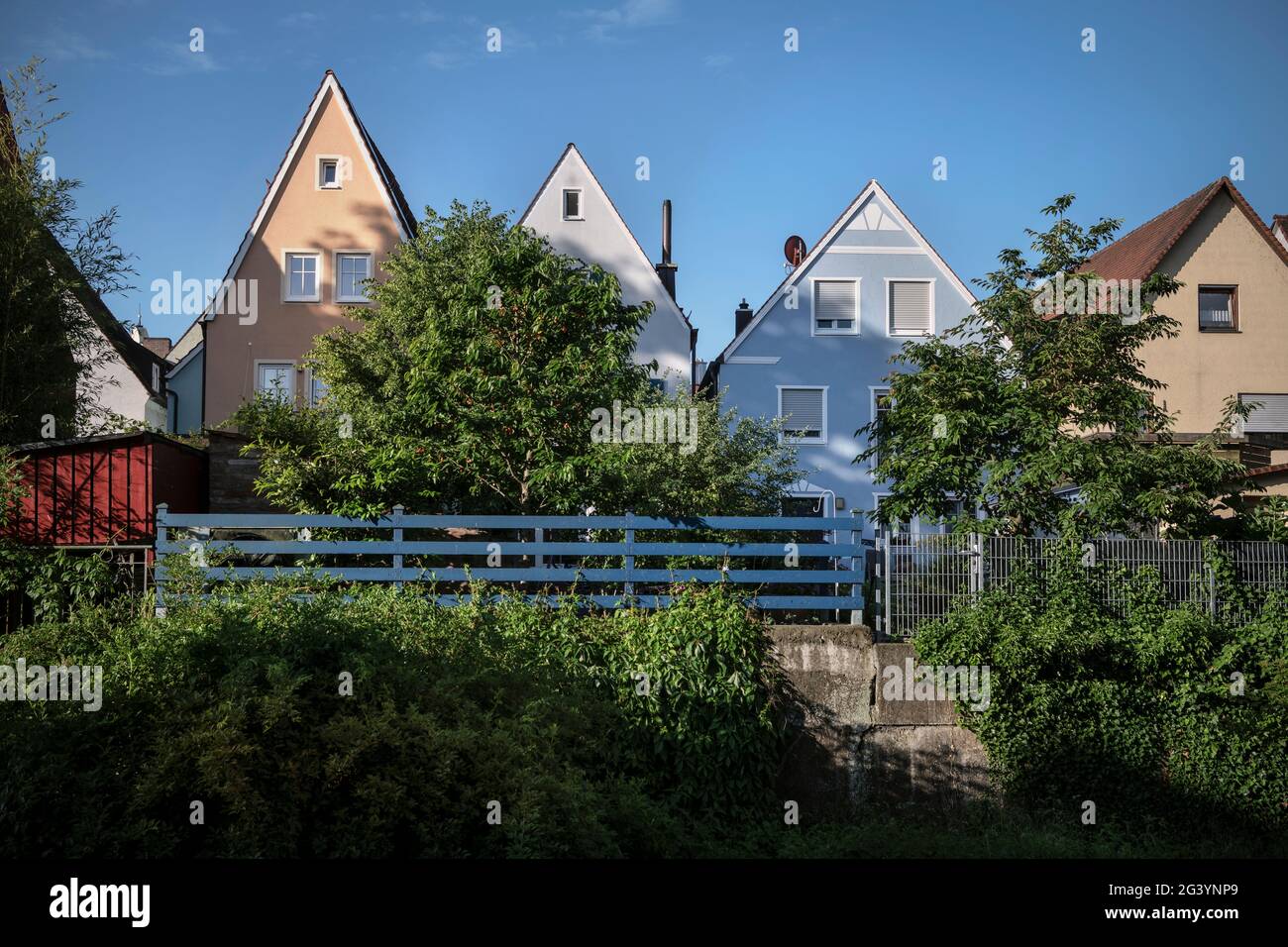 colorful residential houses in the old town of Donauwoerth, district ...