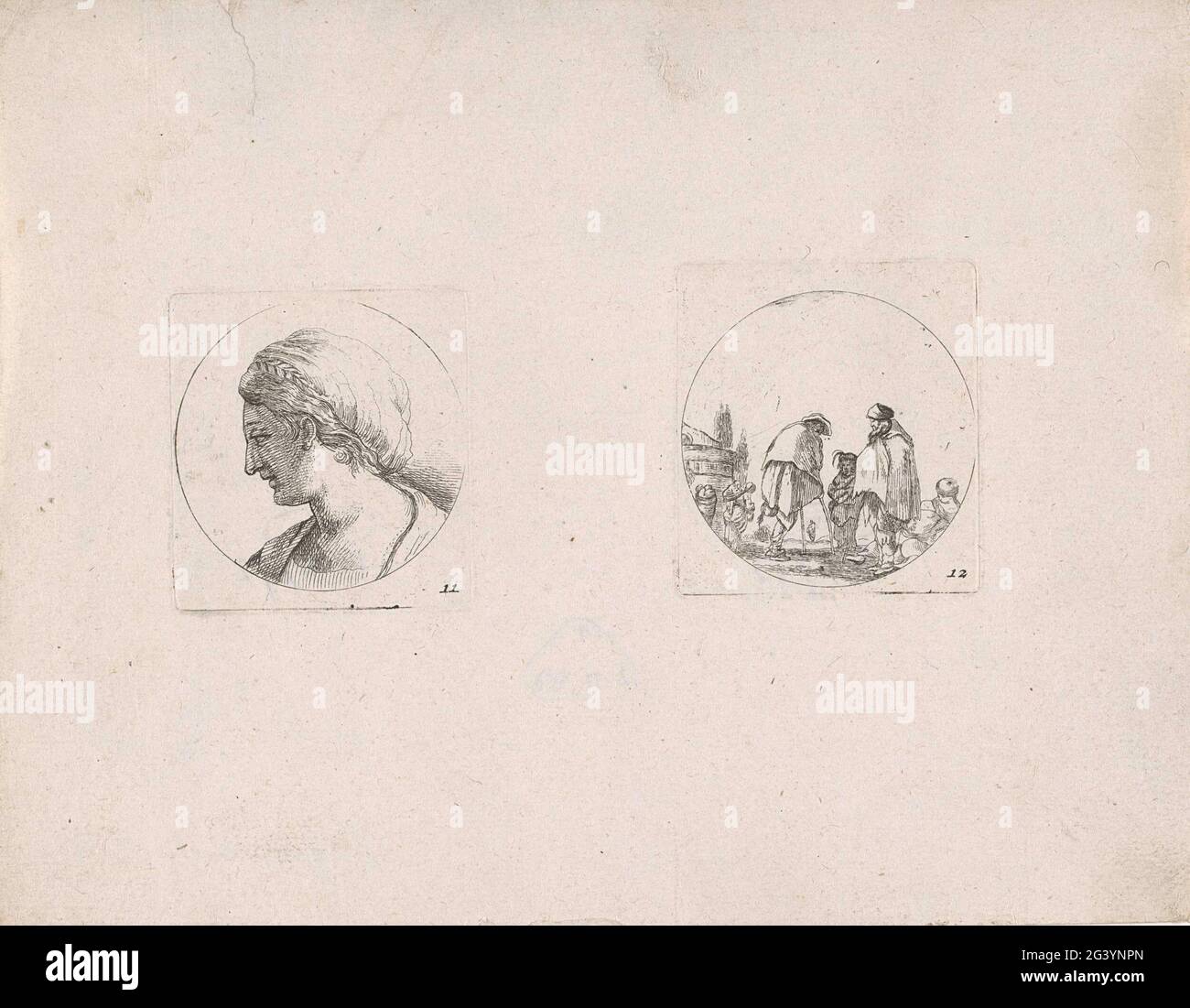 Female curest in profile to the left and wrinkles and beggars; Drawing ...