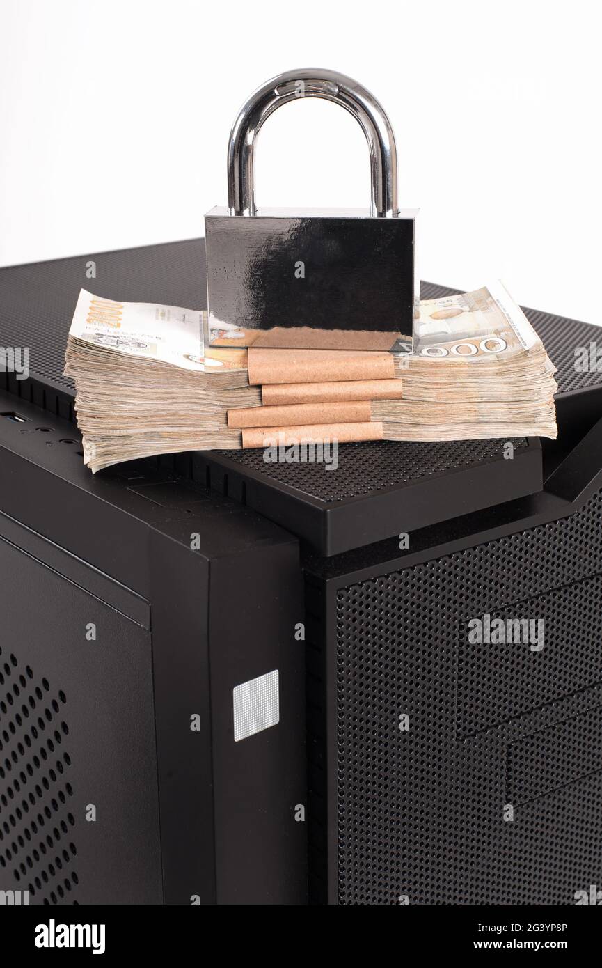 Cyber Crime Internet Cyber Security Concept With A Padlock On Computer Server Ransomware