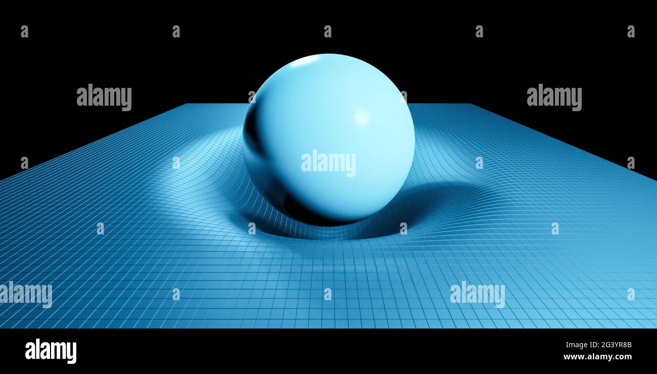 3D illustration of gravity distorsion, physical objects in orbit, space ...
