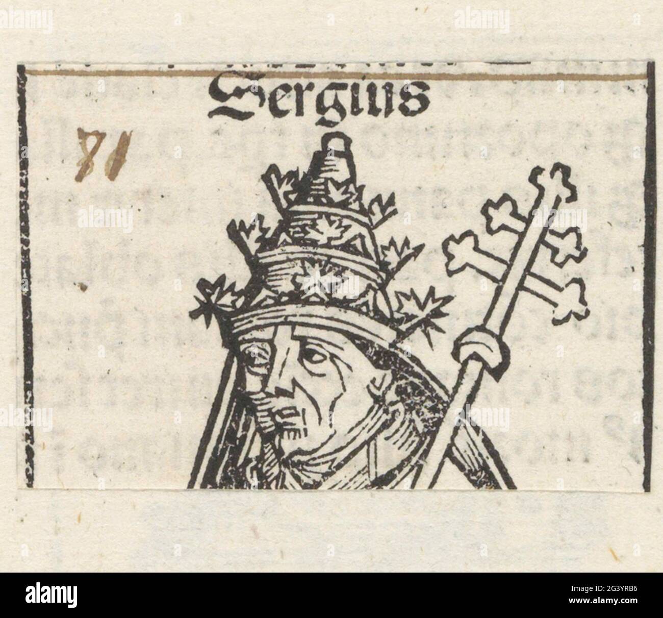 Pope Sergius I; Sergius; Liber chronicarum. The head of a pope. He ...