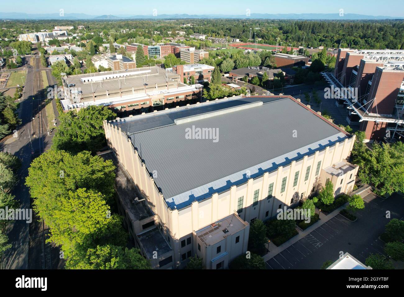 An aerial view of Gill Coliseum on the campus of Oregon State, Thursday ...