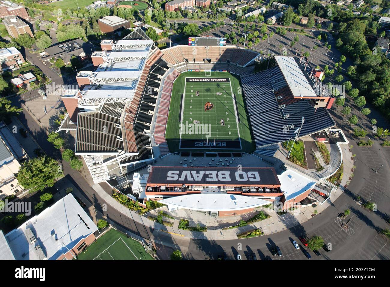 An aerial view of Reser Stadium on the campus of Oregon State, Thursday ...
