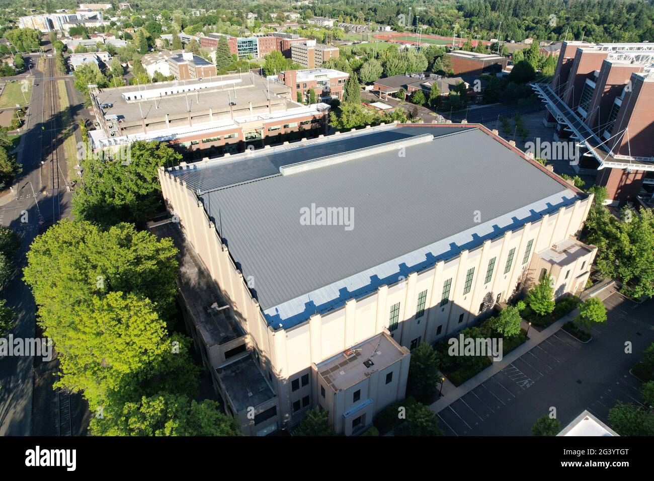 An aerial view of Gill Coliseum on the campus of Oregon State, Thursday ...