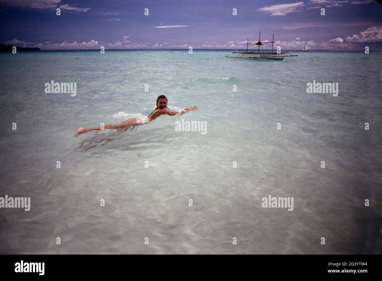 Female beach model in one piece bathing suit in Boracay Philippines on ...