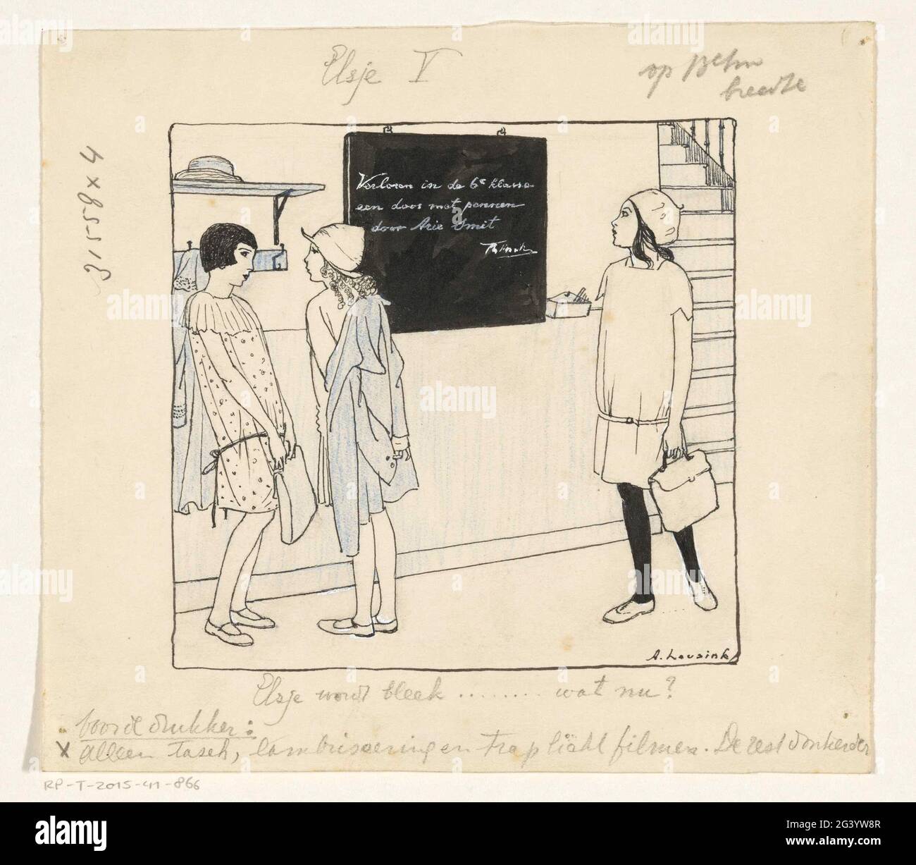 Elsje Looking at a blackboard. Elsje walks through a corridor at school ...