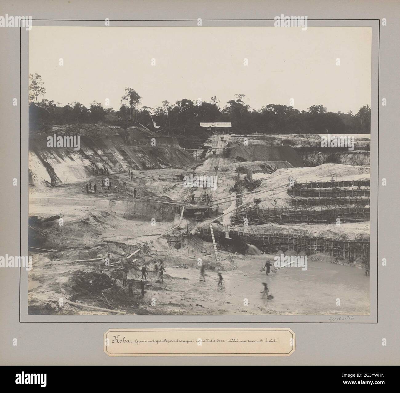 View of a tingroeve in Koba with cable transport; Koba. Quarry with ...