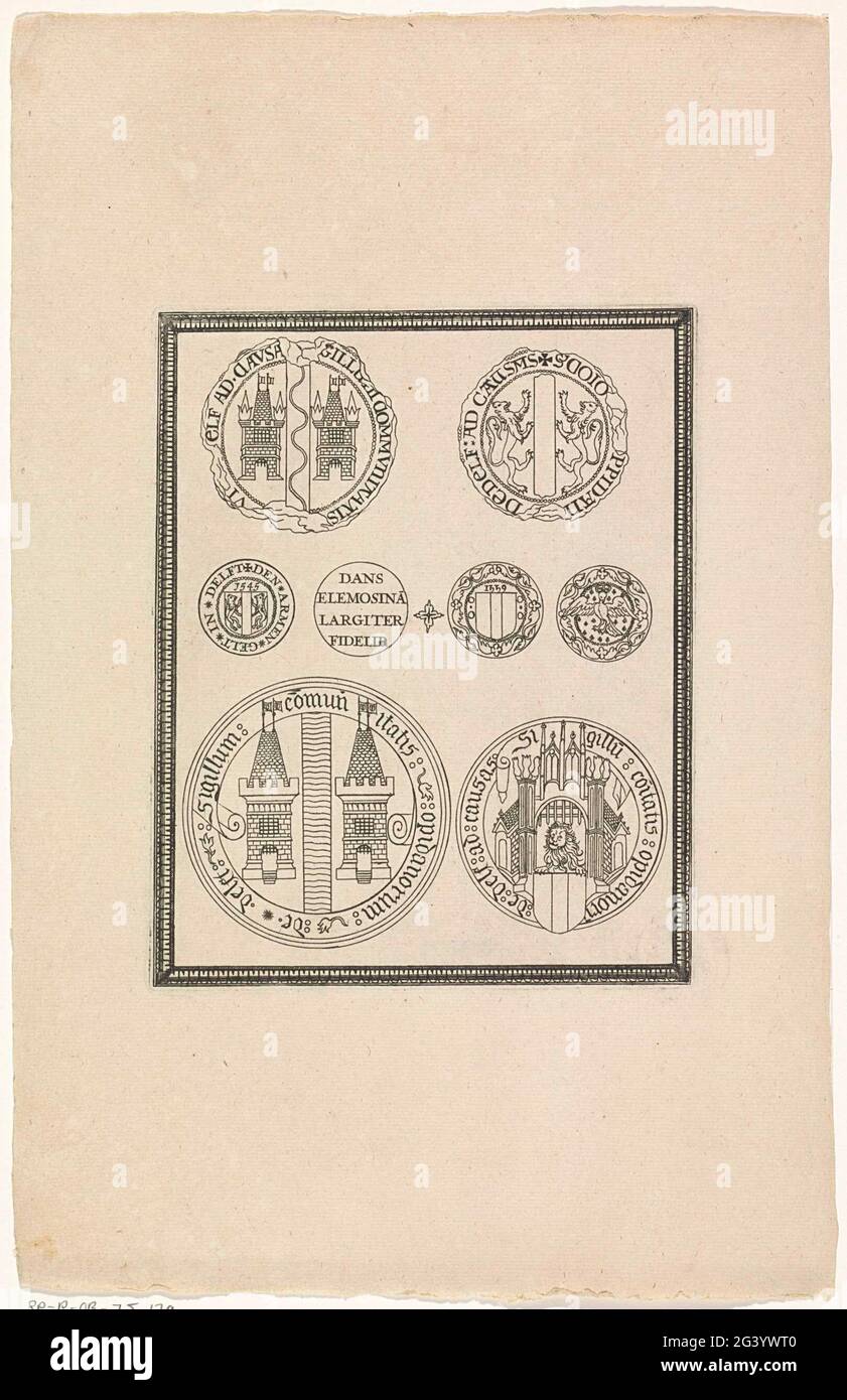 Stamps and arms pods from the city of Delft. Four stamps and in the ...