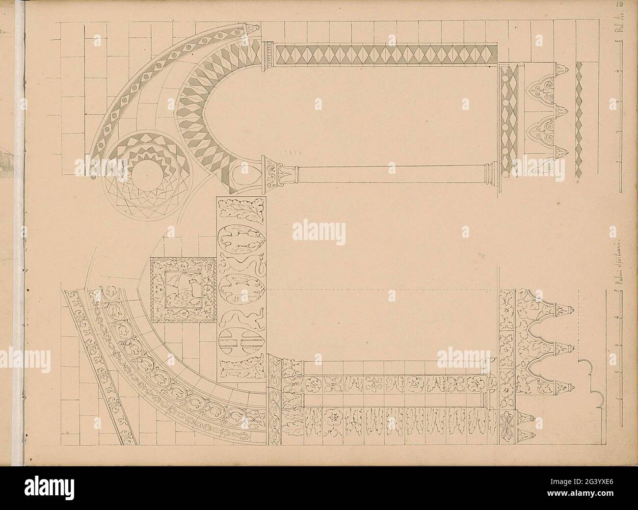 Archivolt, column and ornaments. Leaf 10 Recto from a sketchbook with ...