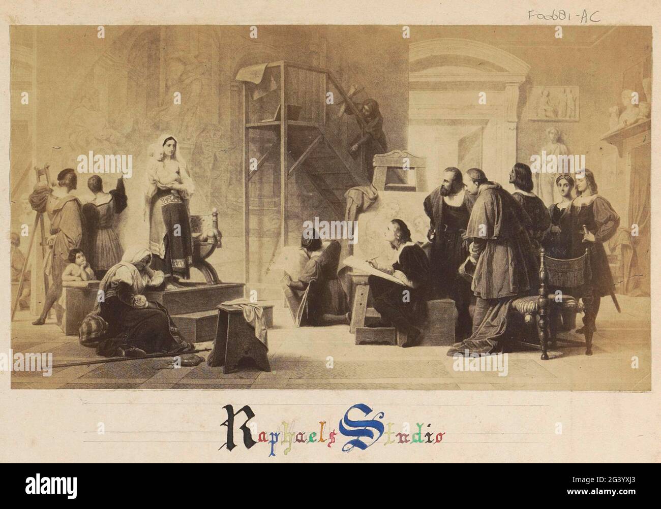 Photo production of (presumably) a drawing of a painting studio ...