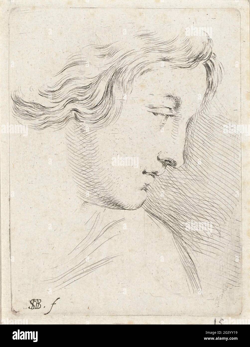 Head of woman, looking over her shoulder to the right; Sign examples ...