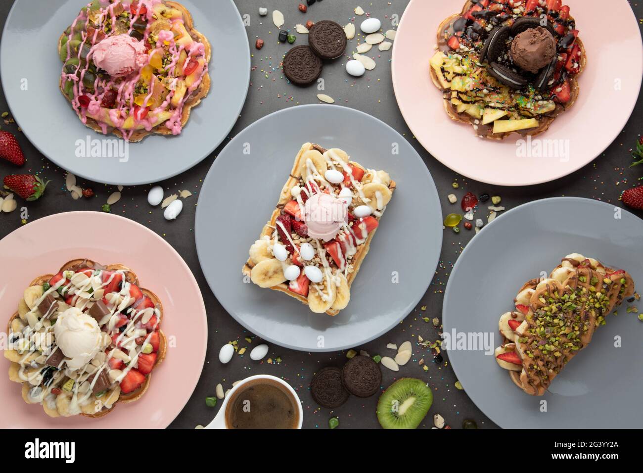 Three different waffles in square, heart and bubble shape Stock Photo ...