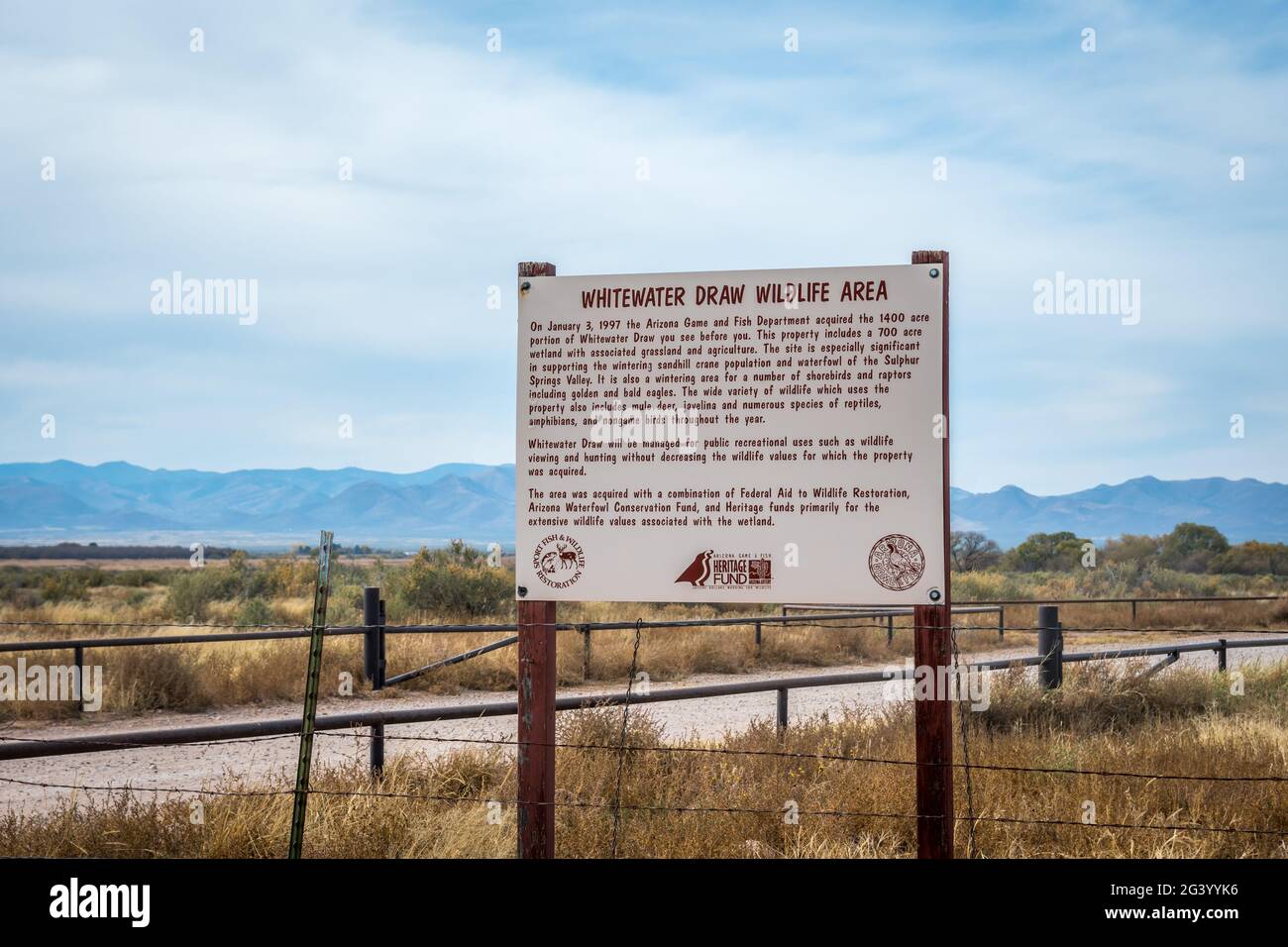 An entrance road going in Whitewater Draw Wildlife Area, Arizona Stock ...