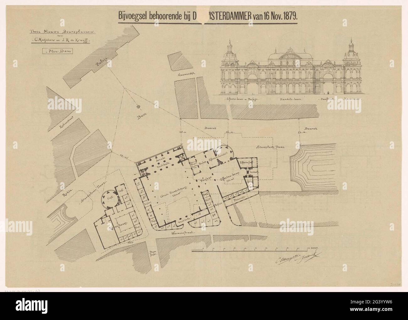 Plan for a new exhibition building on Dam Square, 1879; Two new ...