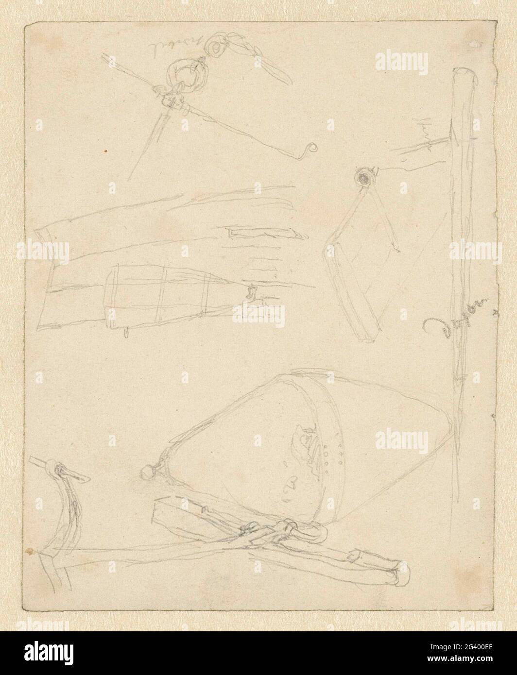 Hull from a ship with a sword, a buoy and parts of an anchor Stock ...