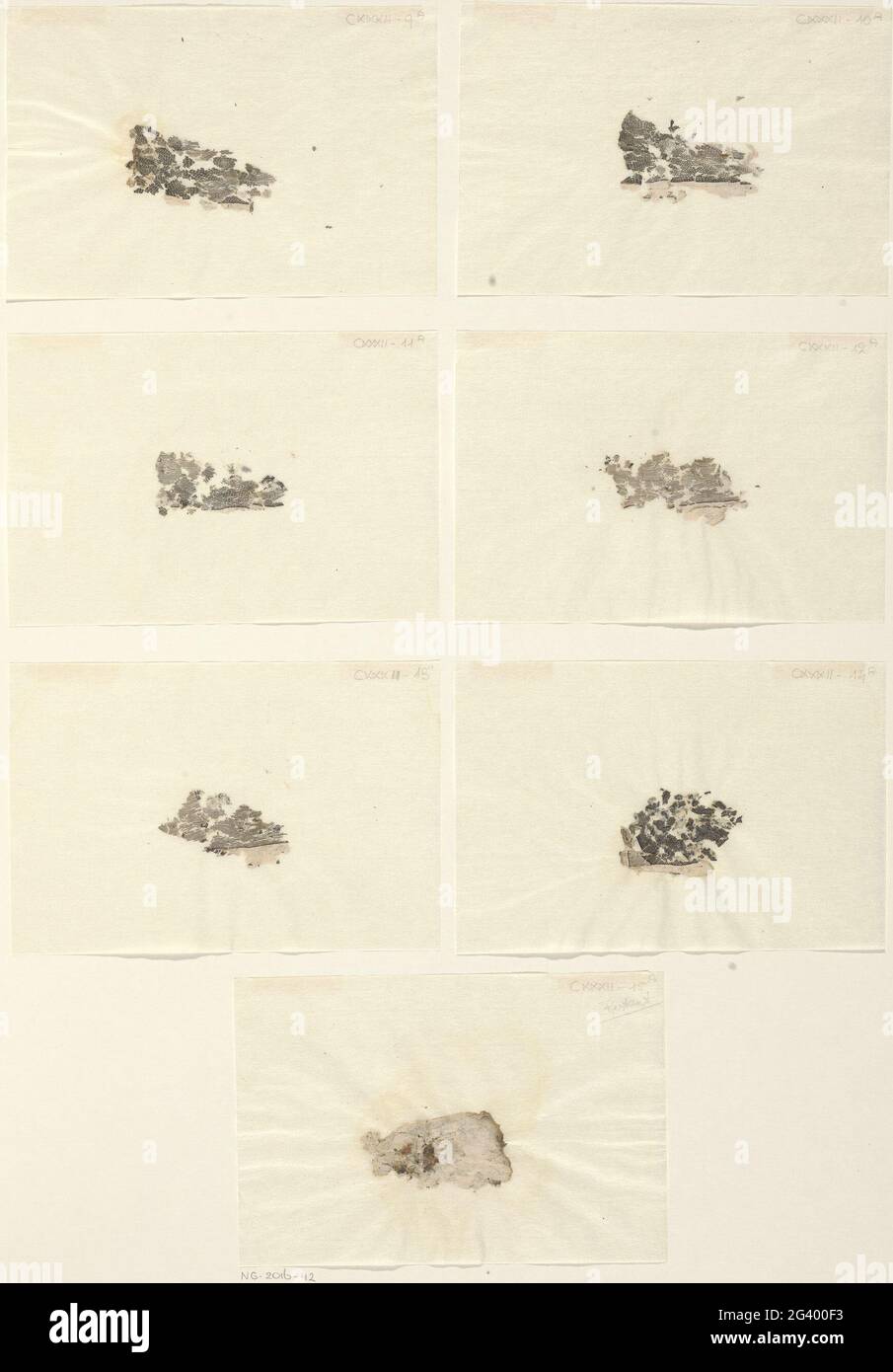 Loose edge fragments of prints. Six edge fragments and a fragment of a ...
