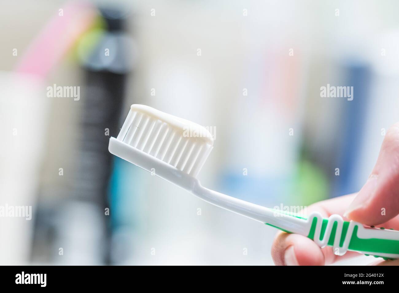 Brushing the teeth: Toothbrush in the bathroom Stock Photo - Alamy
