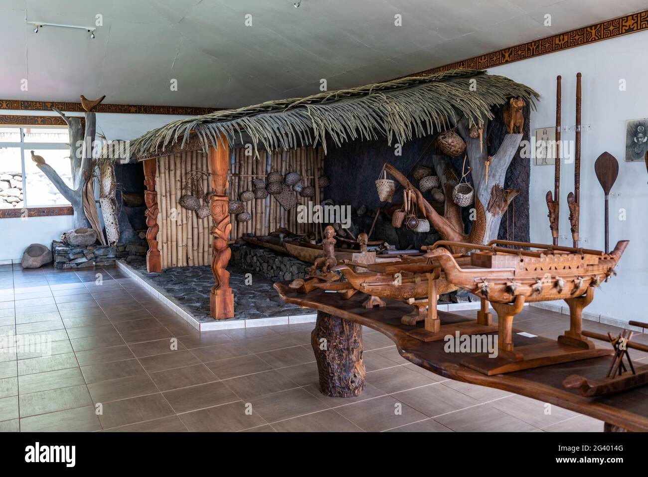 Wood carvings and artifacts on display at the Te Tumu Cultural Center ...