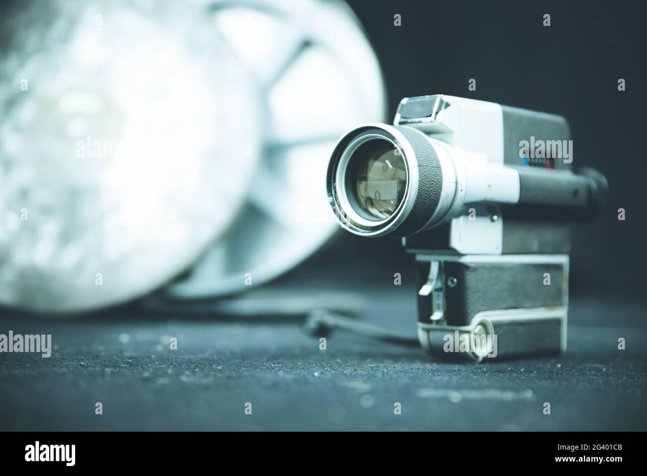 Movie production: vintage old movie camera on the floor, production ...
