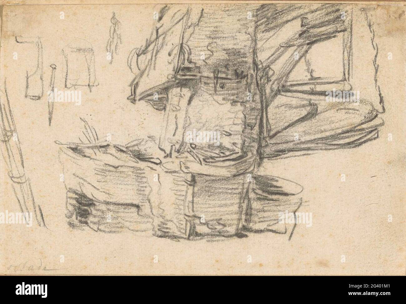 Study of a fireplace with bellows in a smithy Stock Photo - Alamy