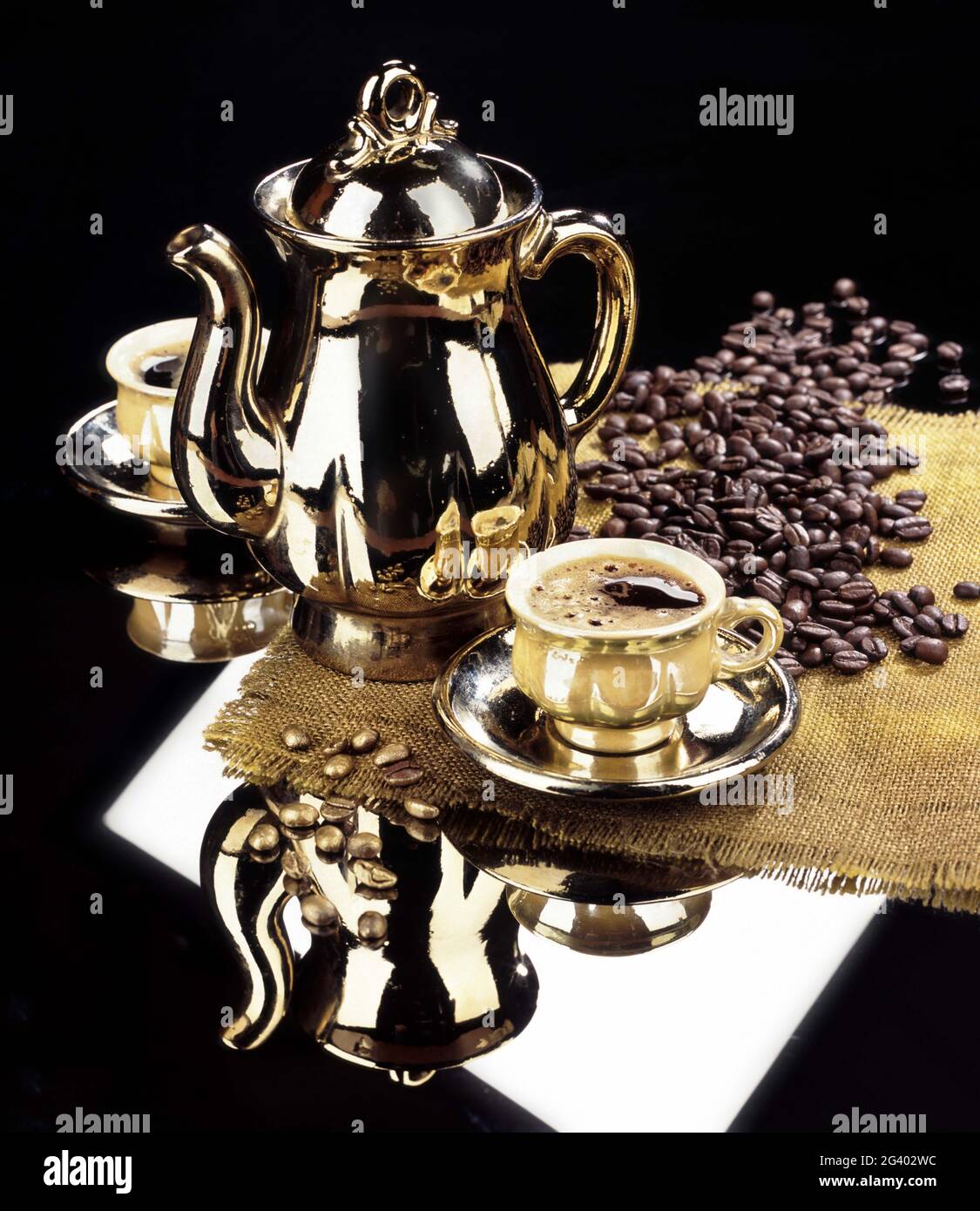 Cups Of Coffee And Jug Stock Photo - Alamy