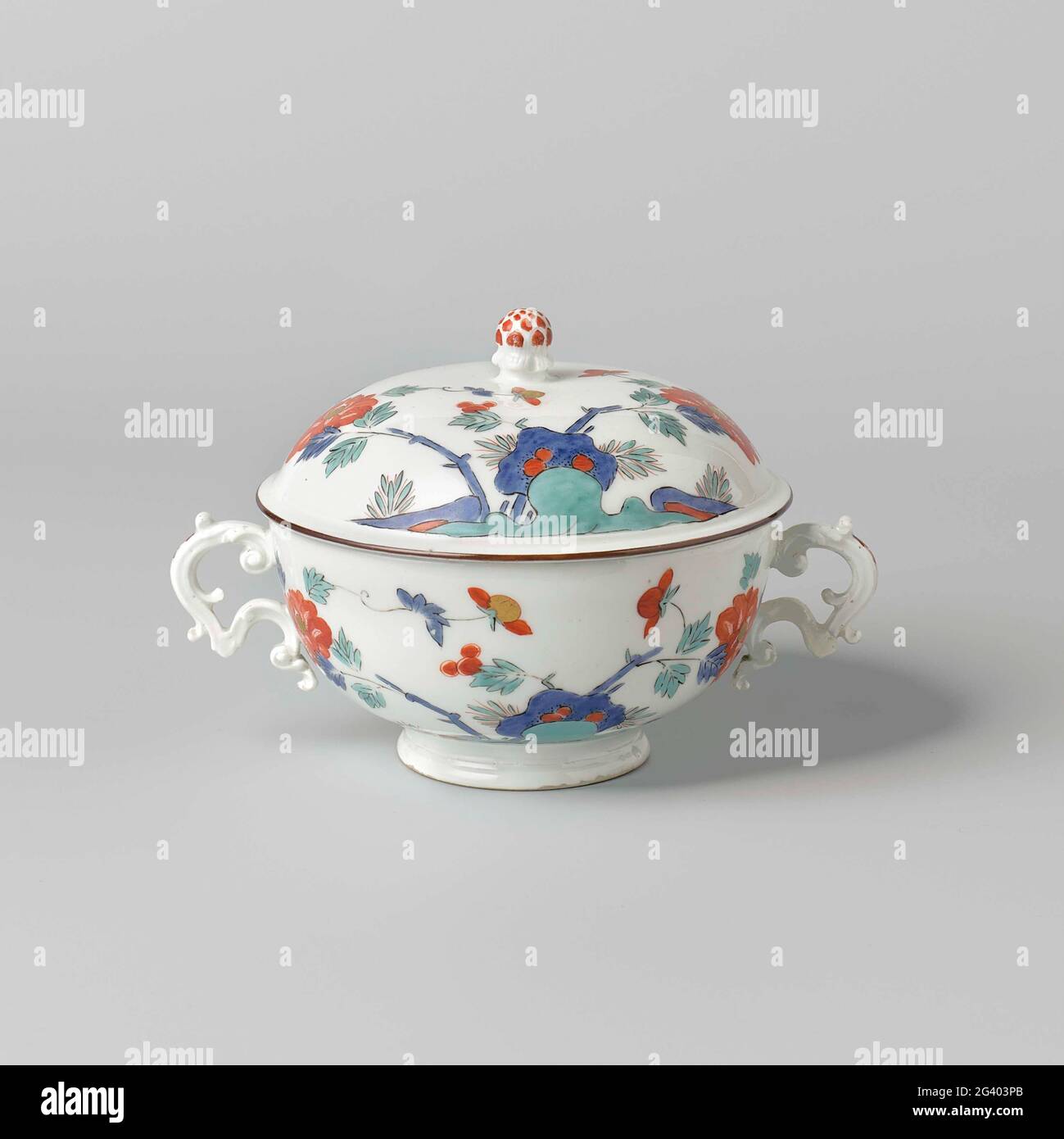 Terrinel, painted multi-colored with a kakiemon decor. Terrine, painted ...