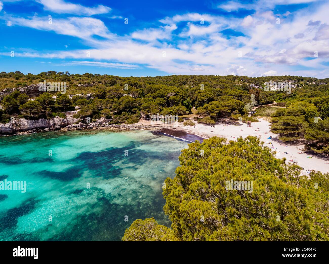 Cala Macarella, Macarella Bay, elevated view, Menorca or Minorca ...