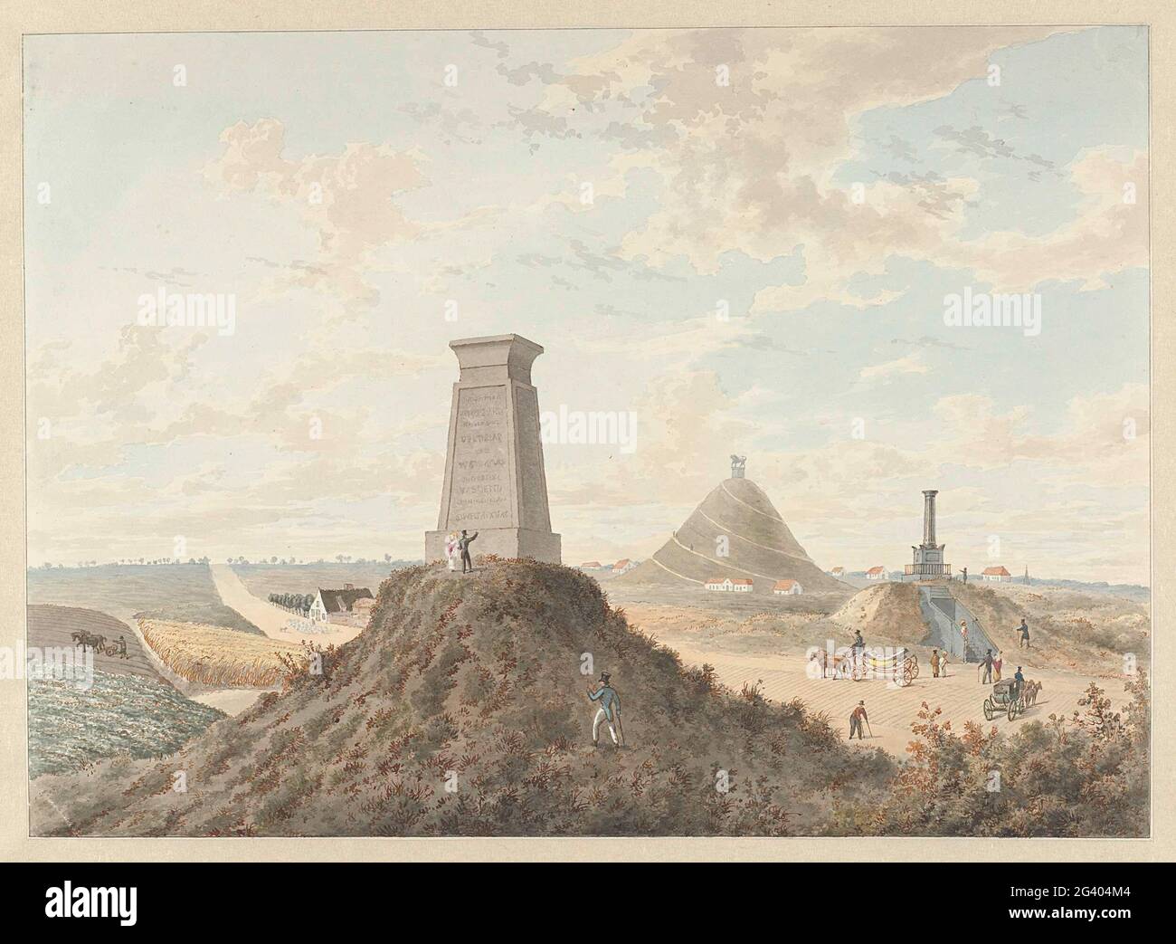 Monuments at Waterloo, 1815. The monuments in the plain of near ...