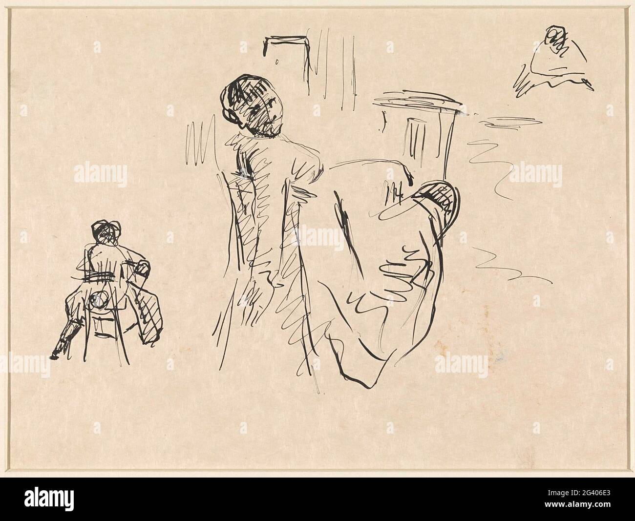 Sketch sheet with sitting woman, leaning back on her chair Stock Photo ...