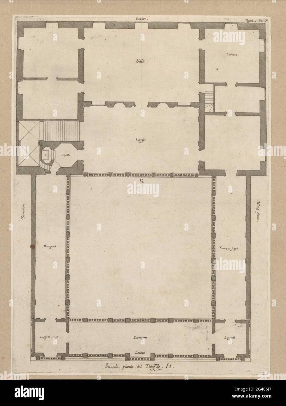 Floor plan of the first floor of the Villa Grimaldi-Sauli in Genoa ...