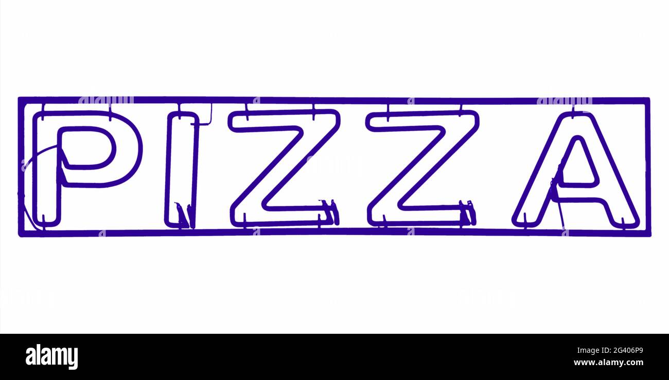 Neon light pizza sign isolated over white Stock Photo - Alamy