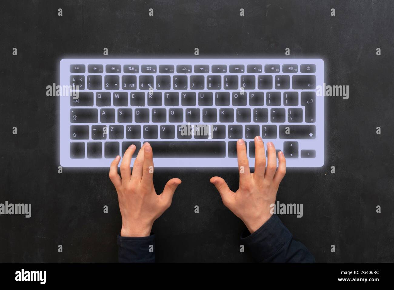 person using a hologram computer keyboard, futuristic technology ...