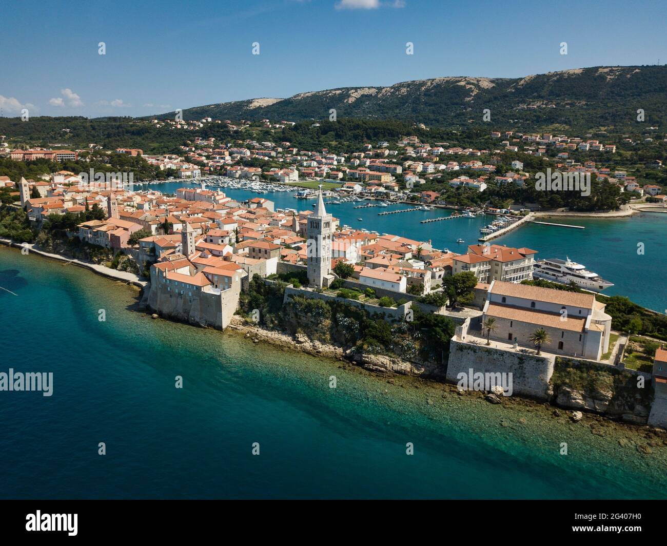 Aerial view of the old town, Rab, Primorje-Gorski Kotar, Croatia ...
